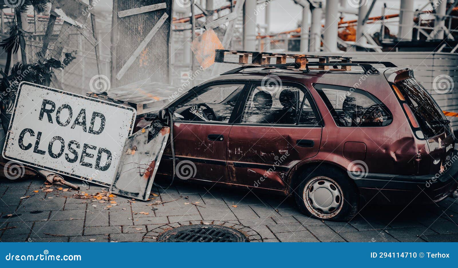 Road Closure Due To Car Crash, Improvised Stock Photo - Image of ...