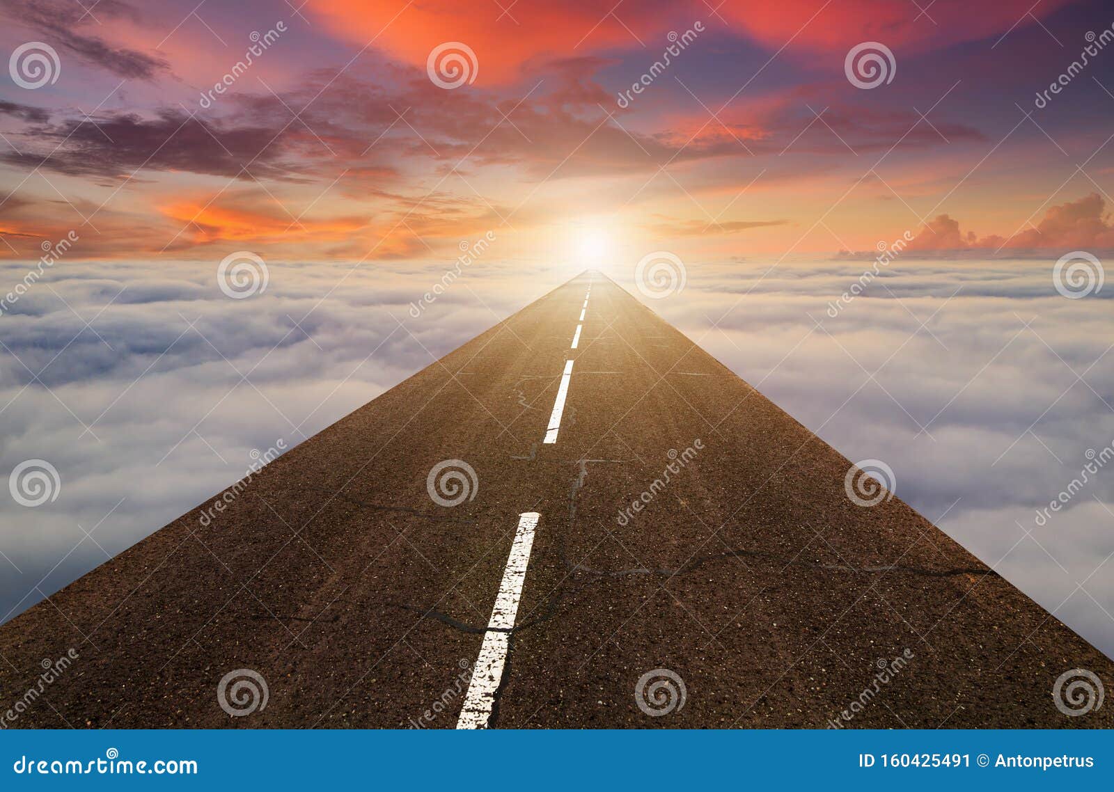 The Road in the Clouds at Sunset. Concept Stock Image - Image of nature ...