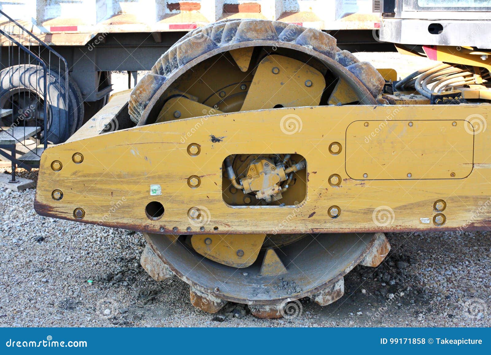 Road Compactor Wheel Close-up for Construction Stock Photo - Image of ...