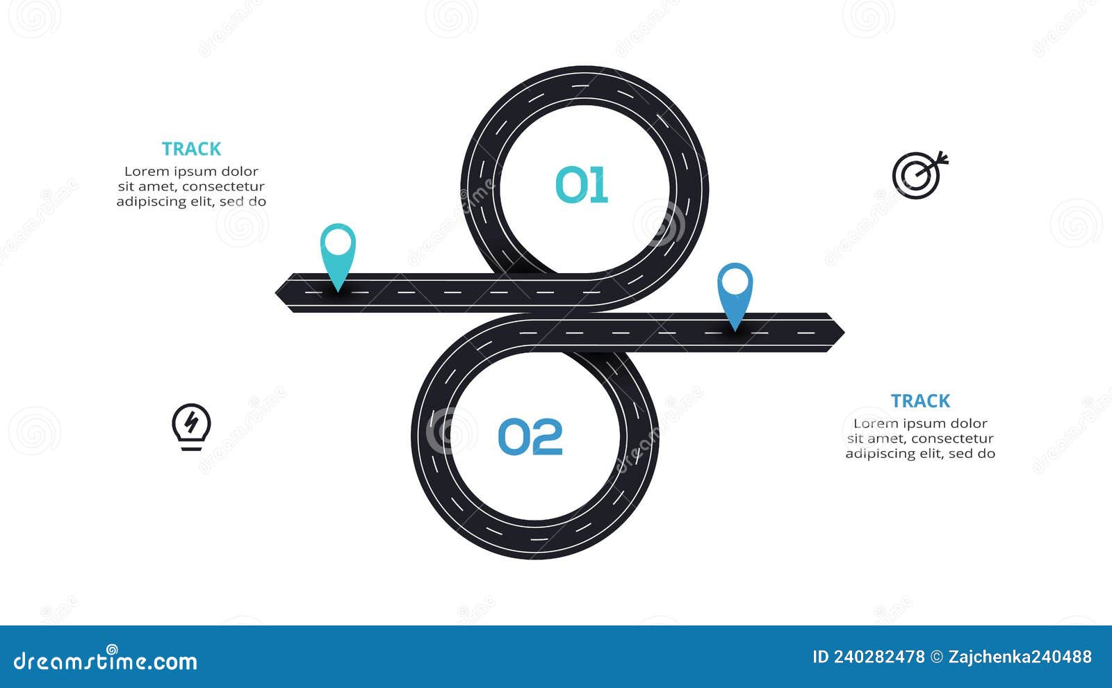 Road Concept for Infographic with 2 Steps, Options, Parts or Processes ...