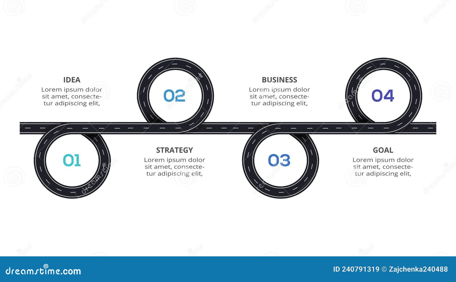Road Concept for Infographic with 4 Steps, Options, Parts or Processes ...