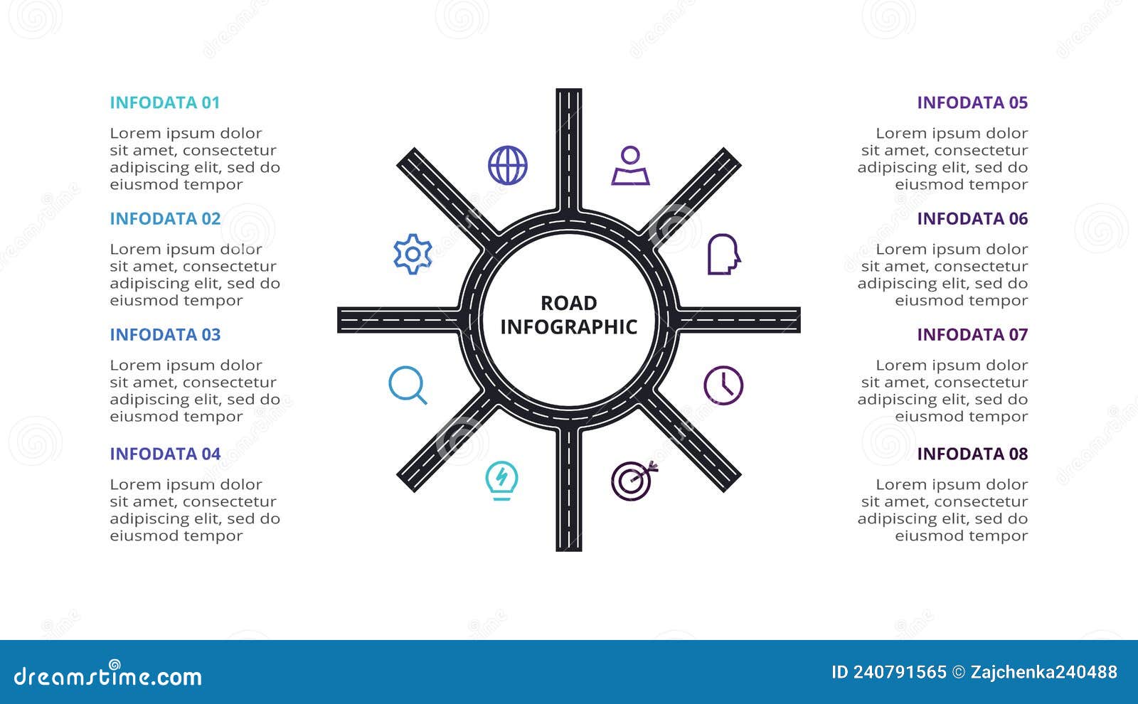 Road Concept for Infographic with 8 Steps, Options, Parts or Processes ...