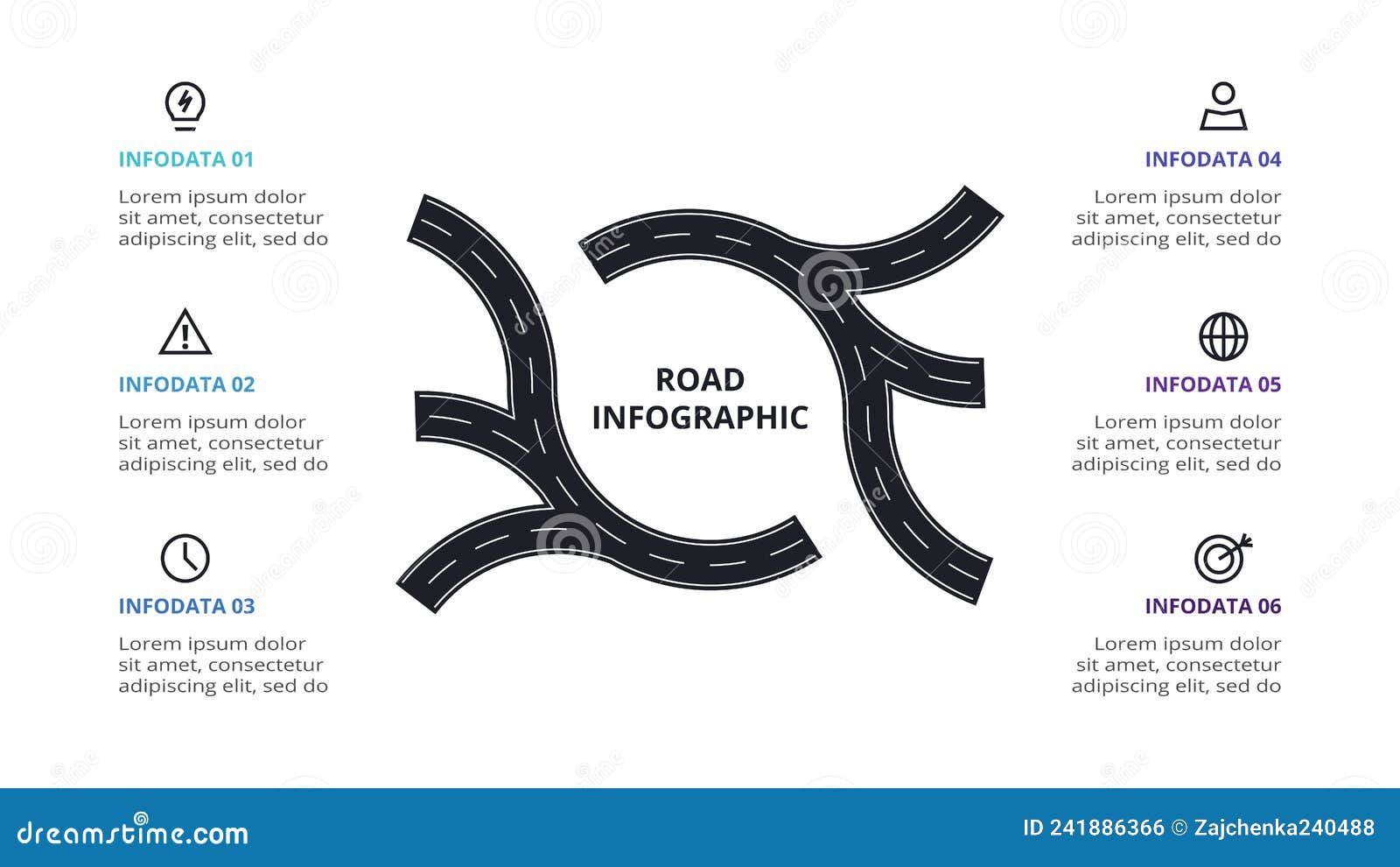 Road Concept for Infographic with 6 Steps, Options, Parts or Processes ...
