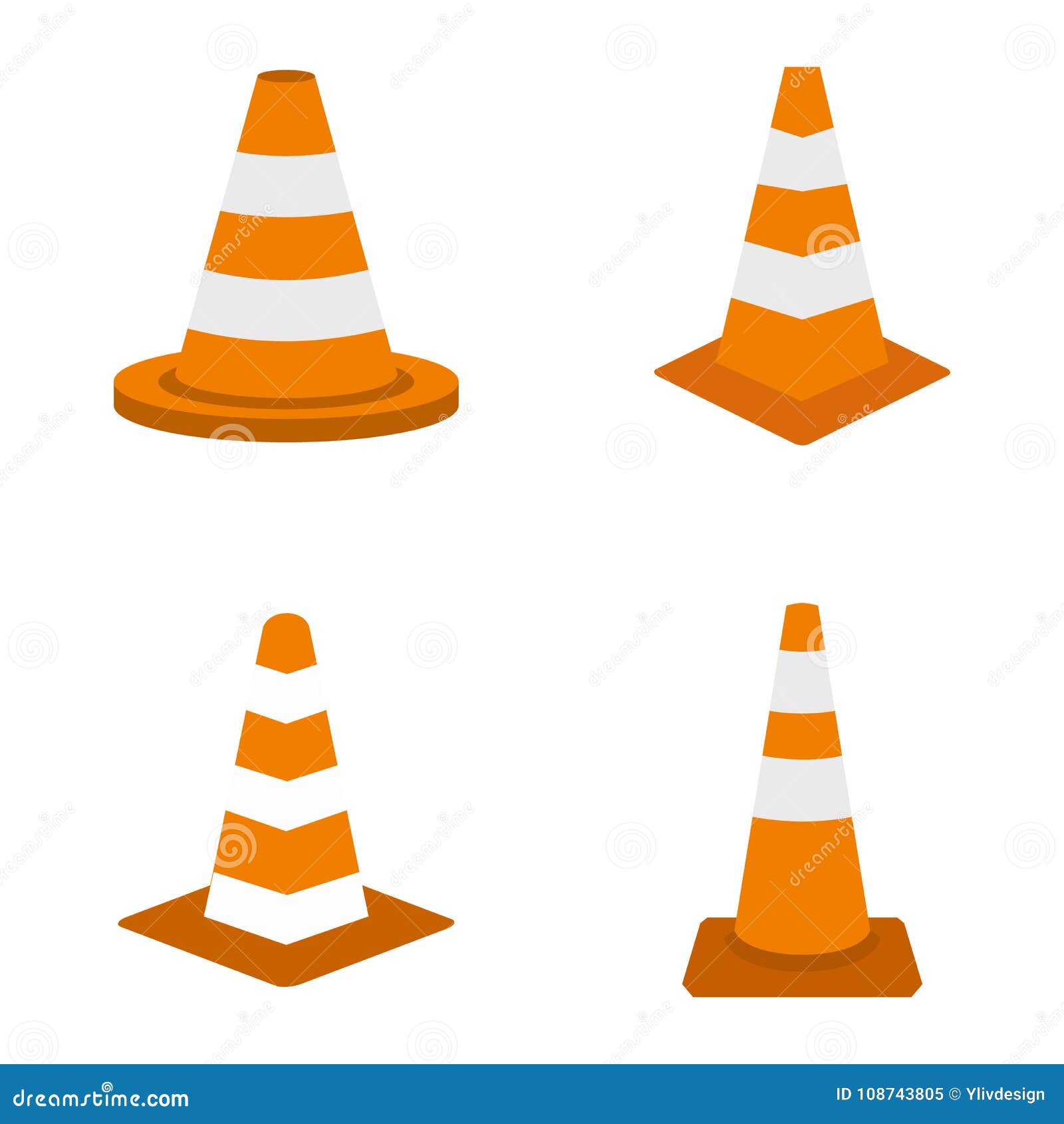 Road Cone Icon Set, Flat Style Stock Vector - Illustration of ...