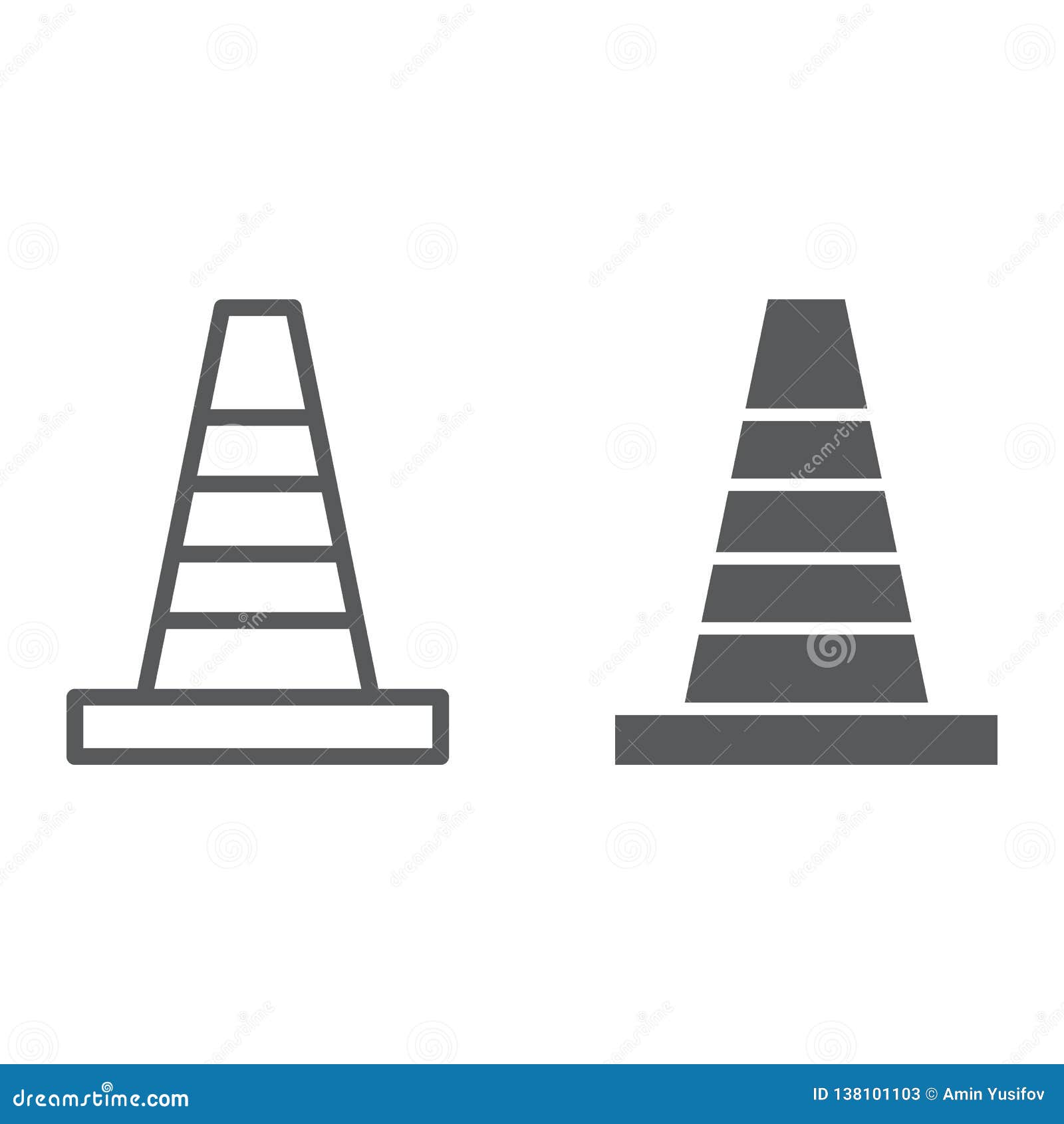 Road Cone Line and Glyph Icon, Barrier and Traffic, Construction Cone ...