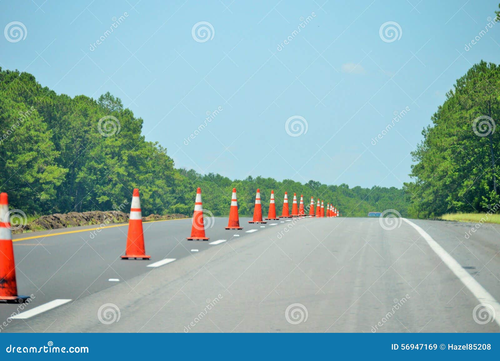 Road cones on highway stock image. Image of lane, lanes - 56947169