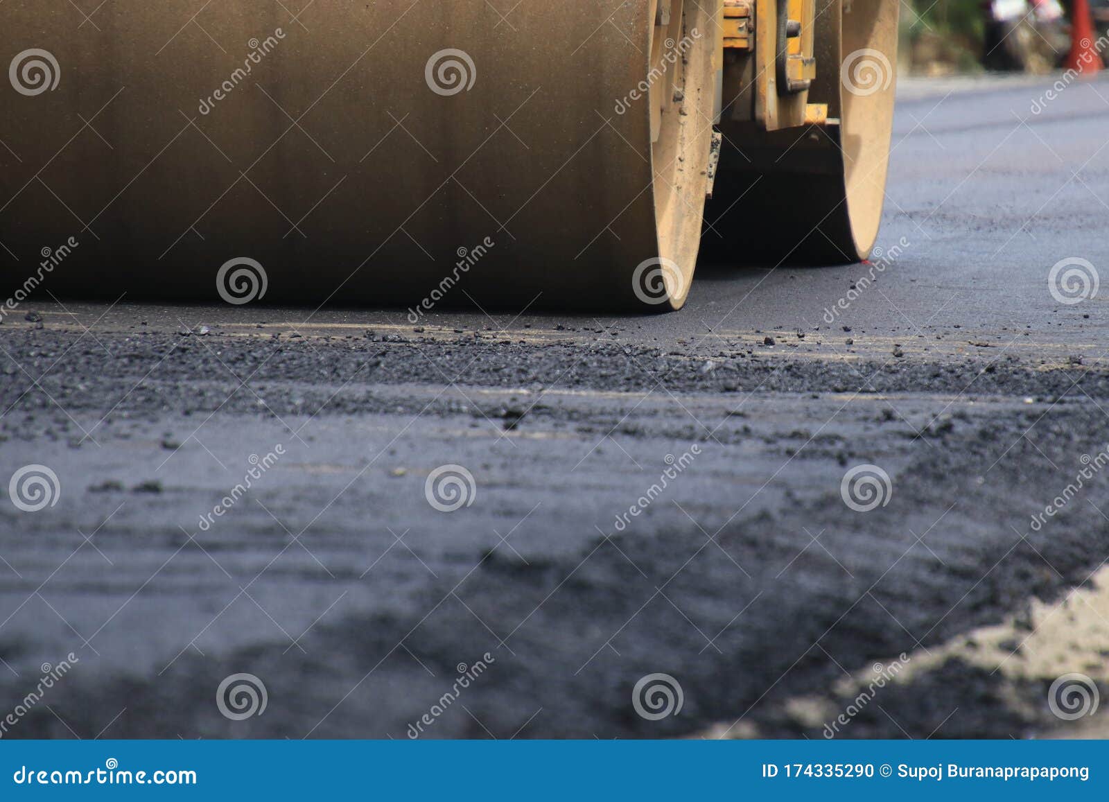 Road Construction Asphalt Road By Worker And Roller Machine. Asphalt ...