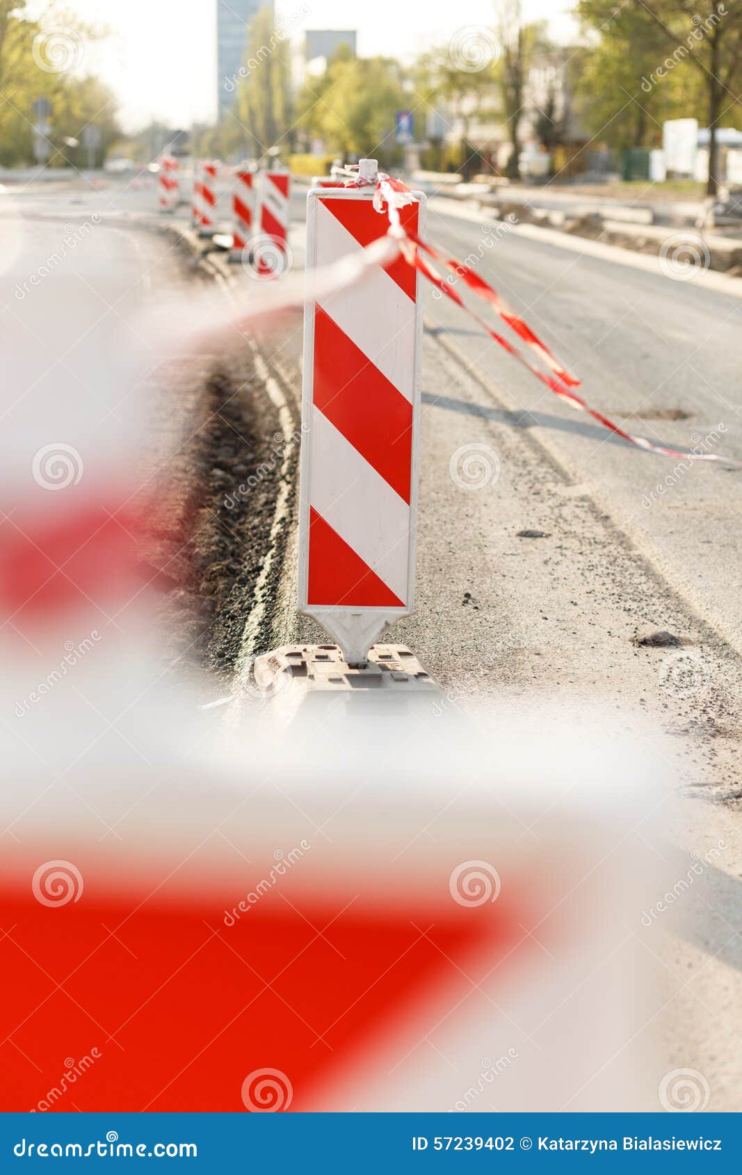Road Construction on City Street Stock Photo - Image of building ...