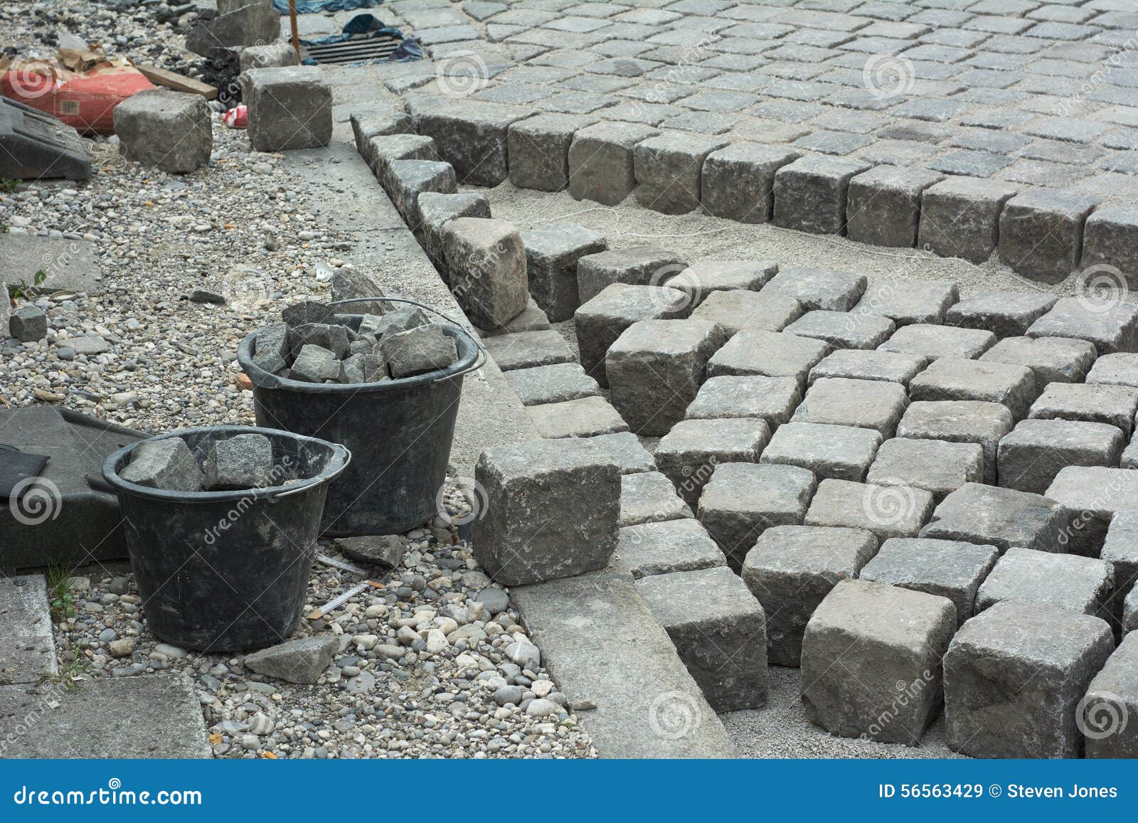 Road Construction with Cobblestone Stock Image - Image of project ...