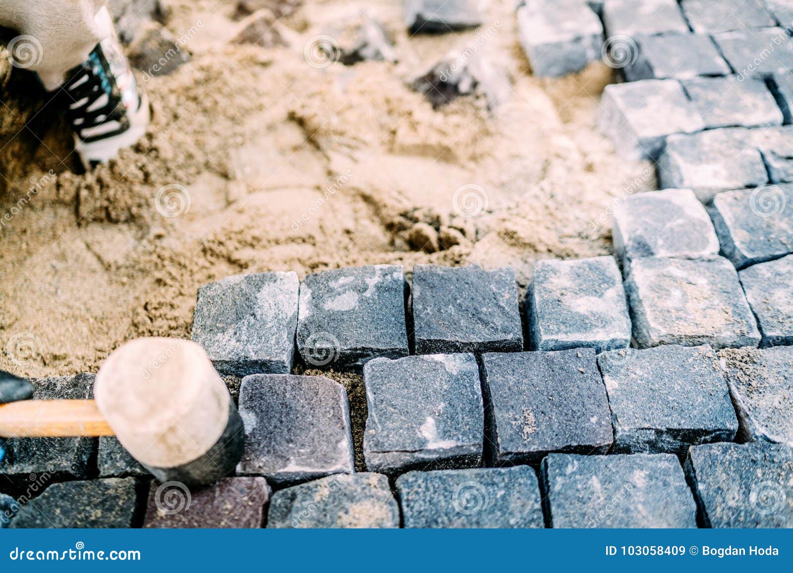 Road Construction Details. Cobblestone Pavement Stock Image - Image of ...