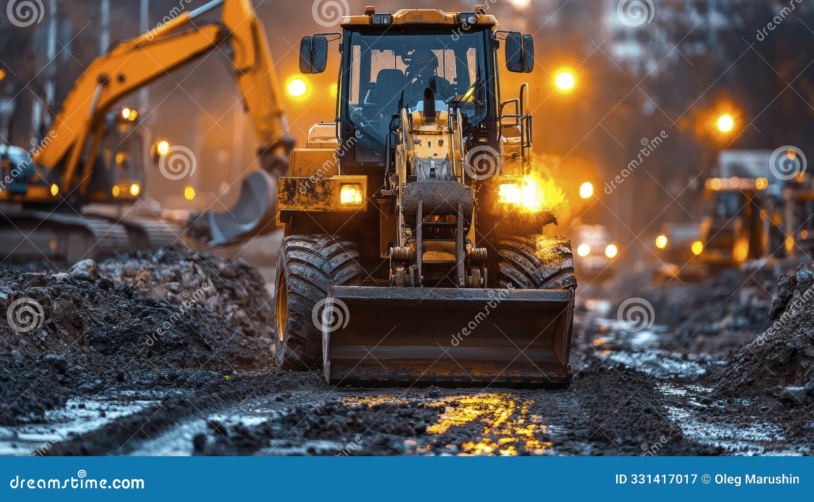Road Construction Equipment is Working on a Section of Road, Creating ...