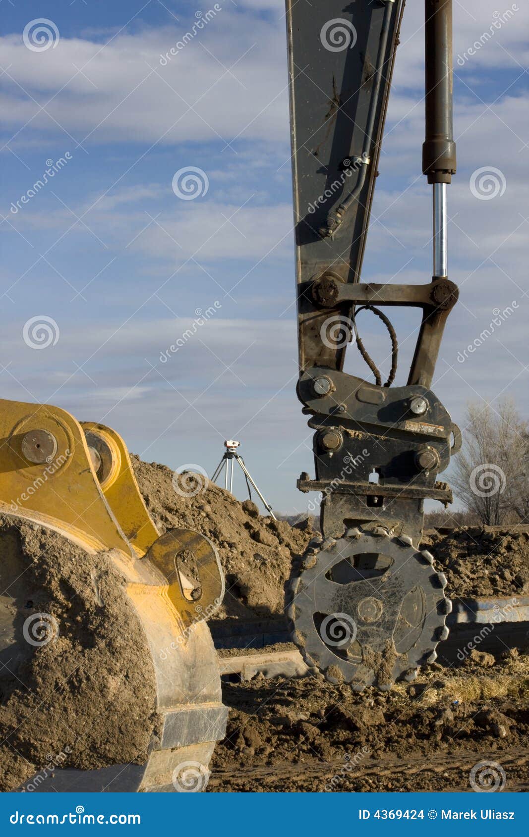 Road Construction - Excavator Arm with Roller Stock Photo - Image of ...