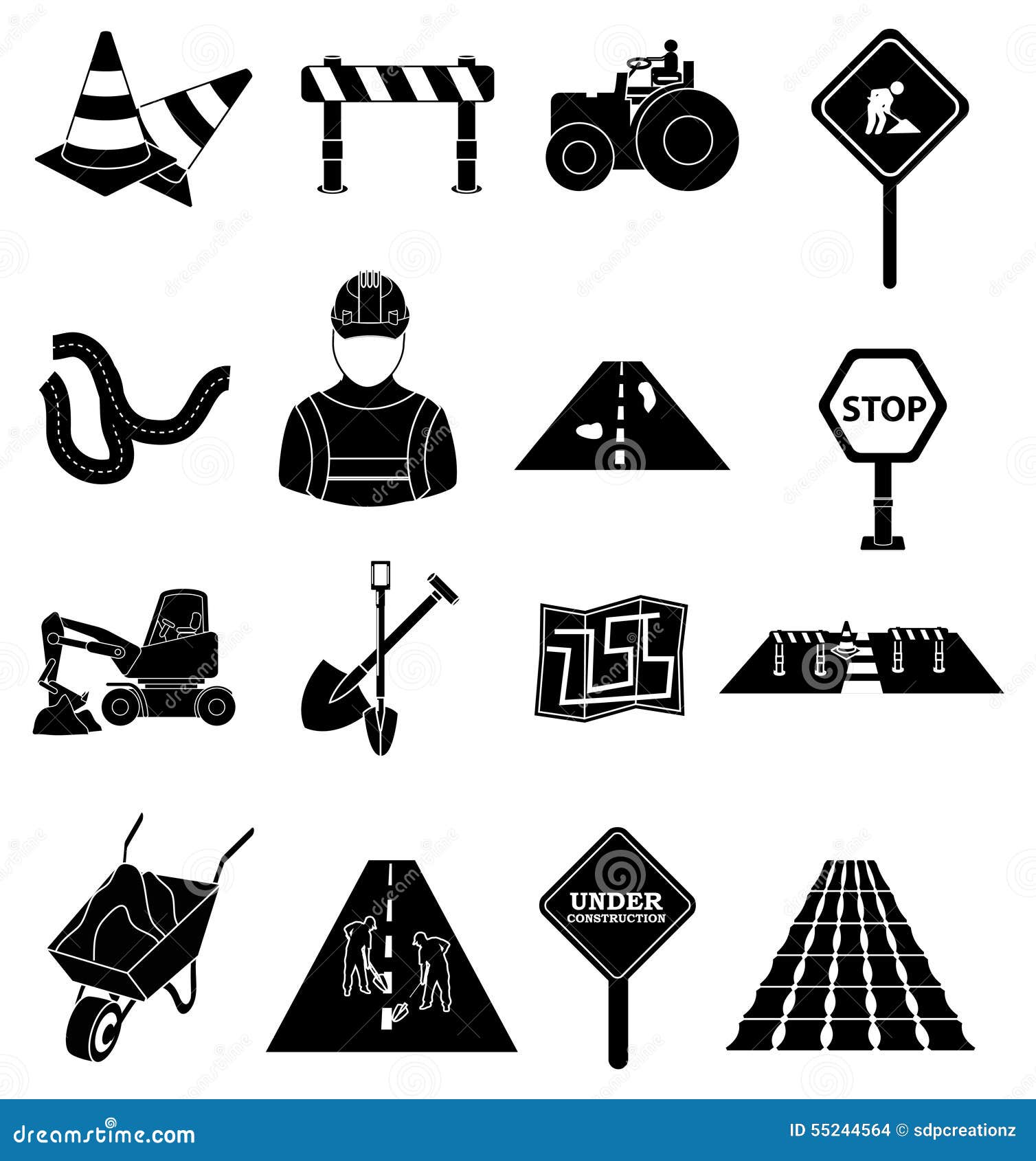 Road Construction Icons Set Stock Vector - Illustration of technology ...