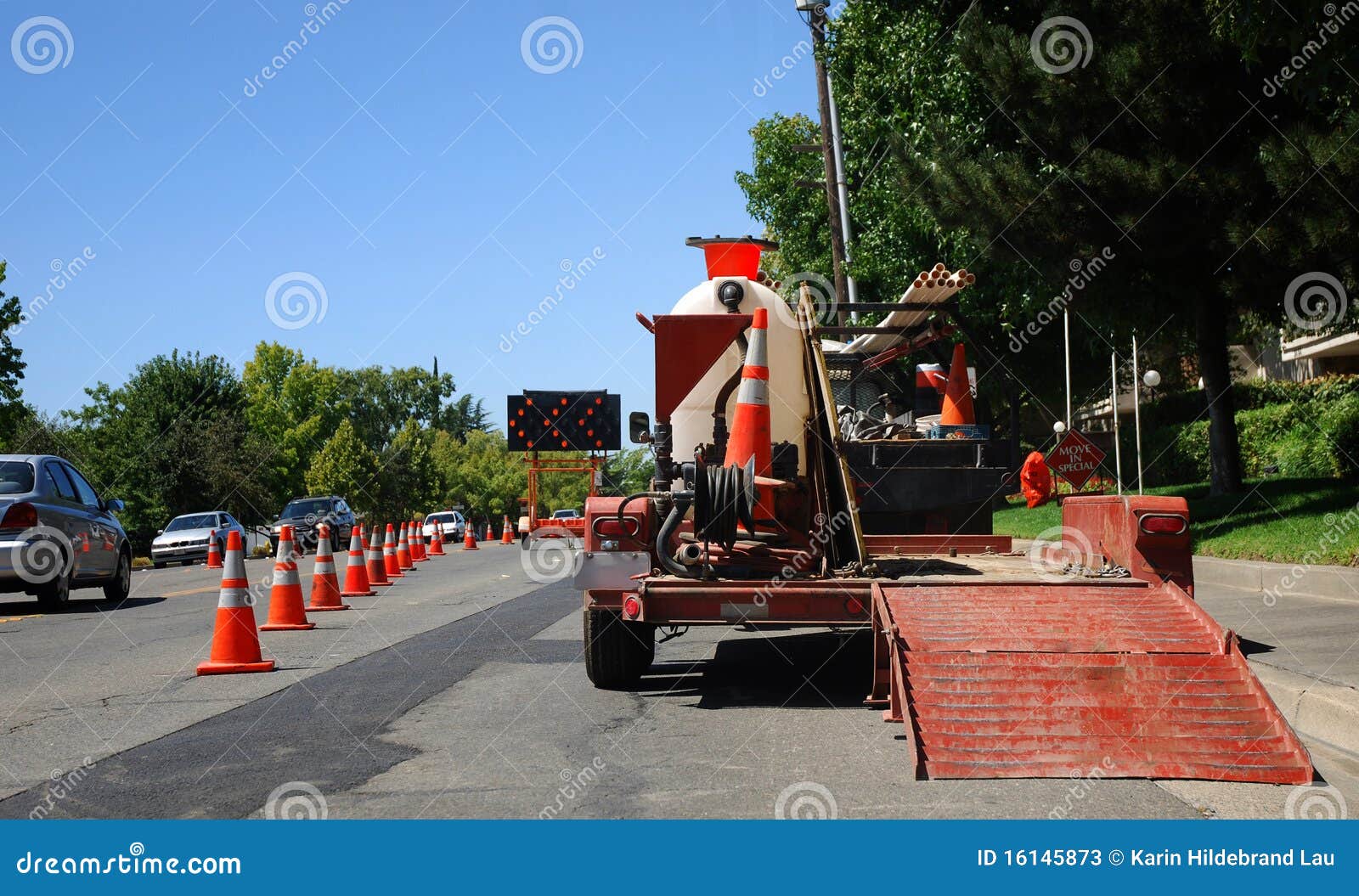 Road Construction Merge stock image. Image of crew, straight - 16145873