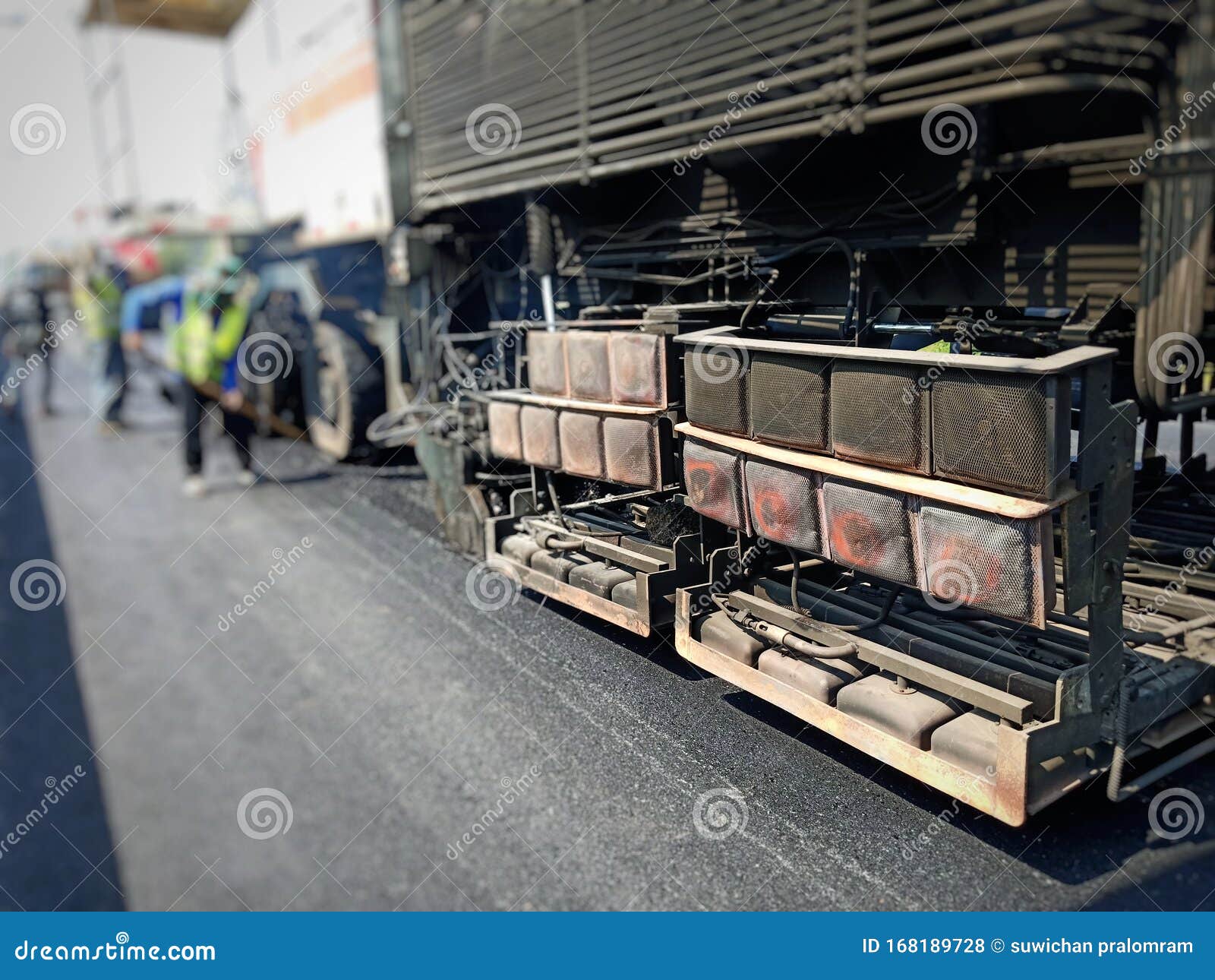 Road Construction by Method Hot Mix Asphalt Recycling, Blurred Images ...