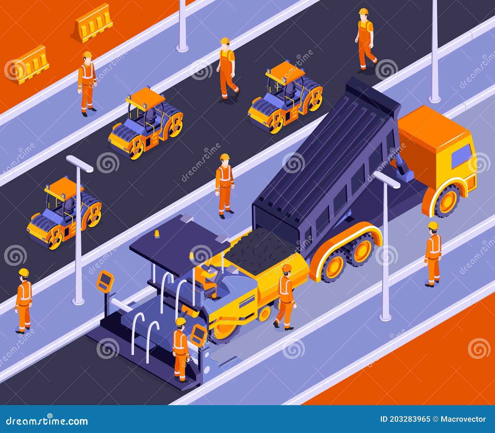 Road Construction Process Composition Stock Vector - Illustration of ...