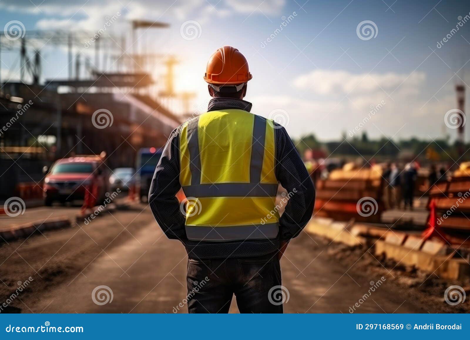 Road Construction Progress Check by Engineering Professional. Stock ...