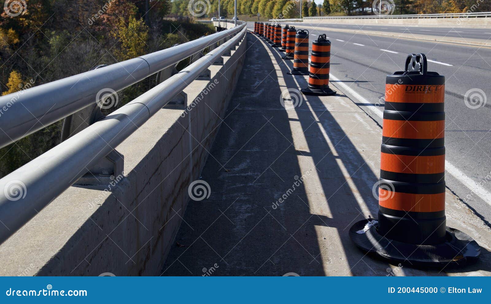 Road Construction Safety Cones on a Bridge Construction Stock Photo ...
