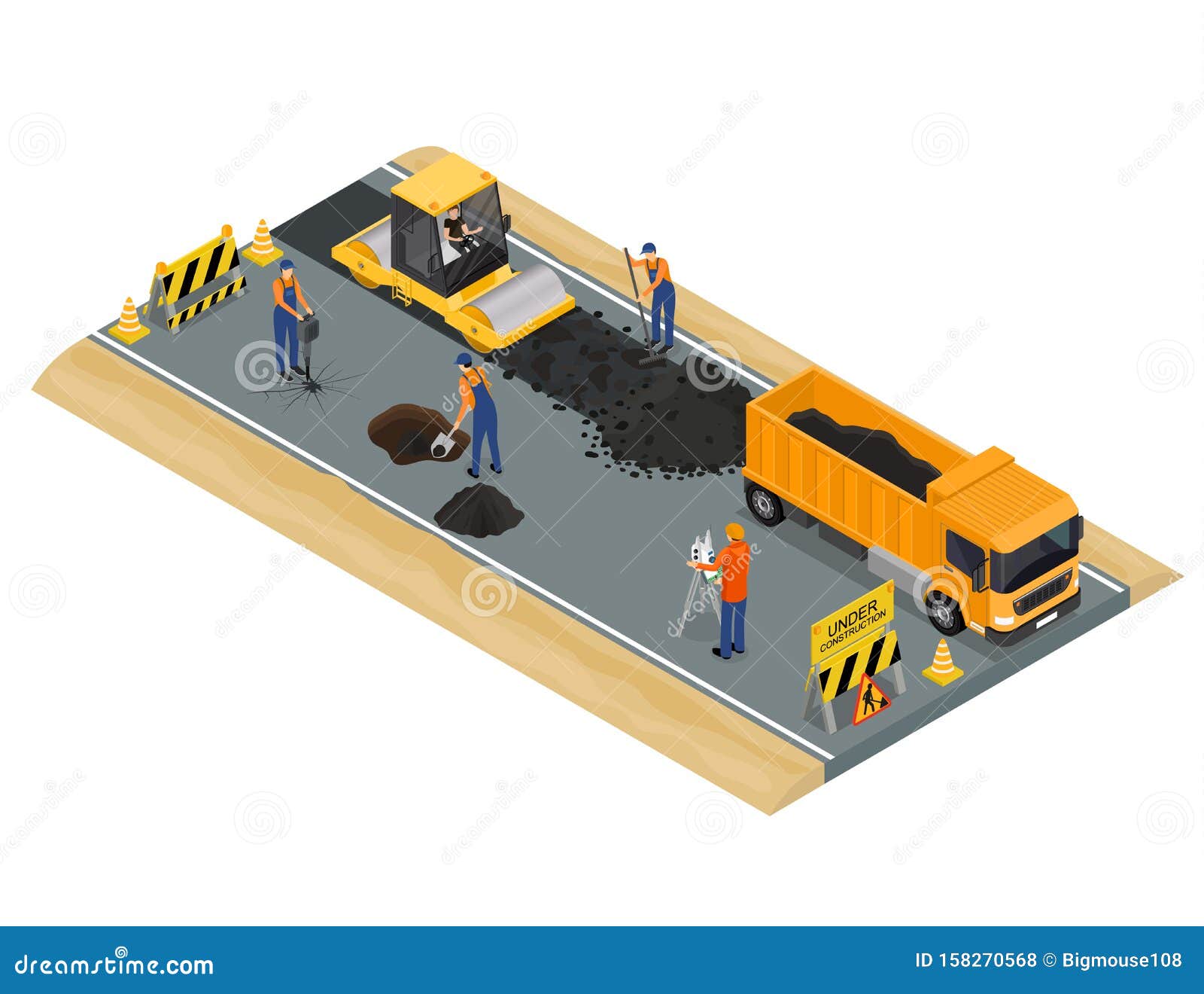 Road Construction Scene Concept 3d Isometric View. Vector Stock Vector ...
