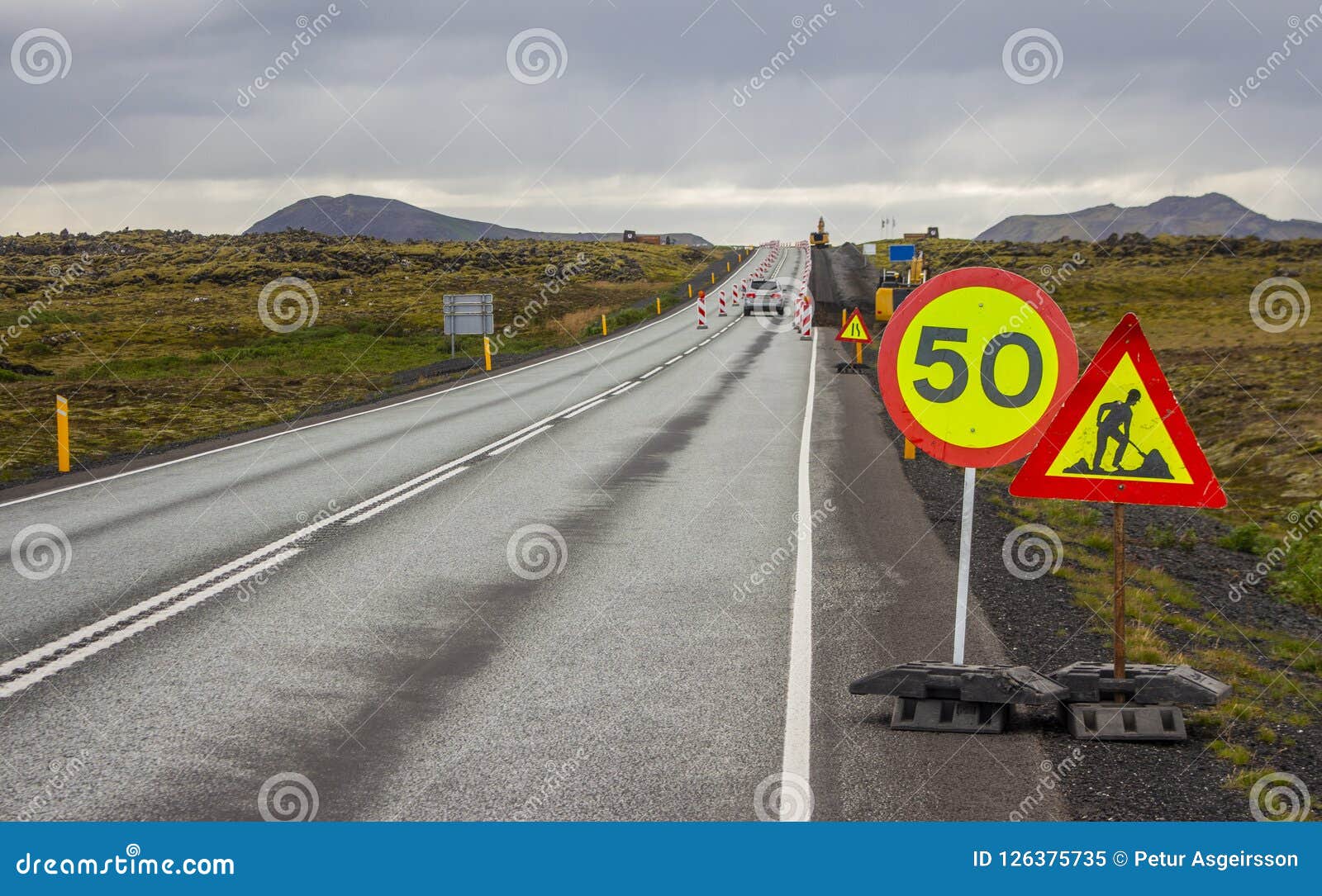 Road Construction and Signages Stock Image - Image of autumn, pavement ...