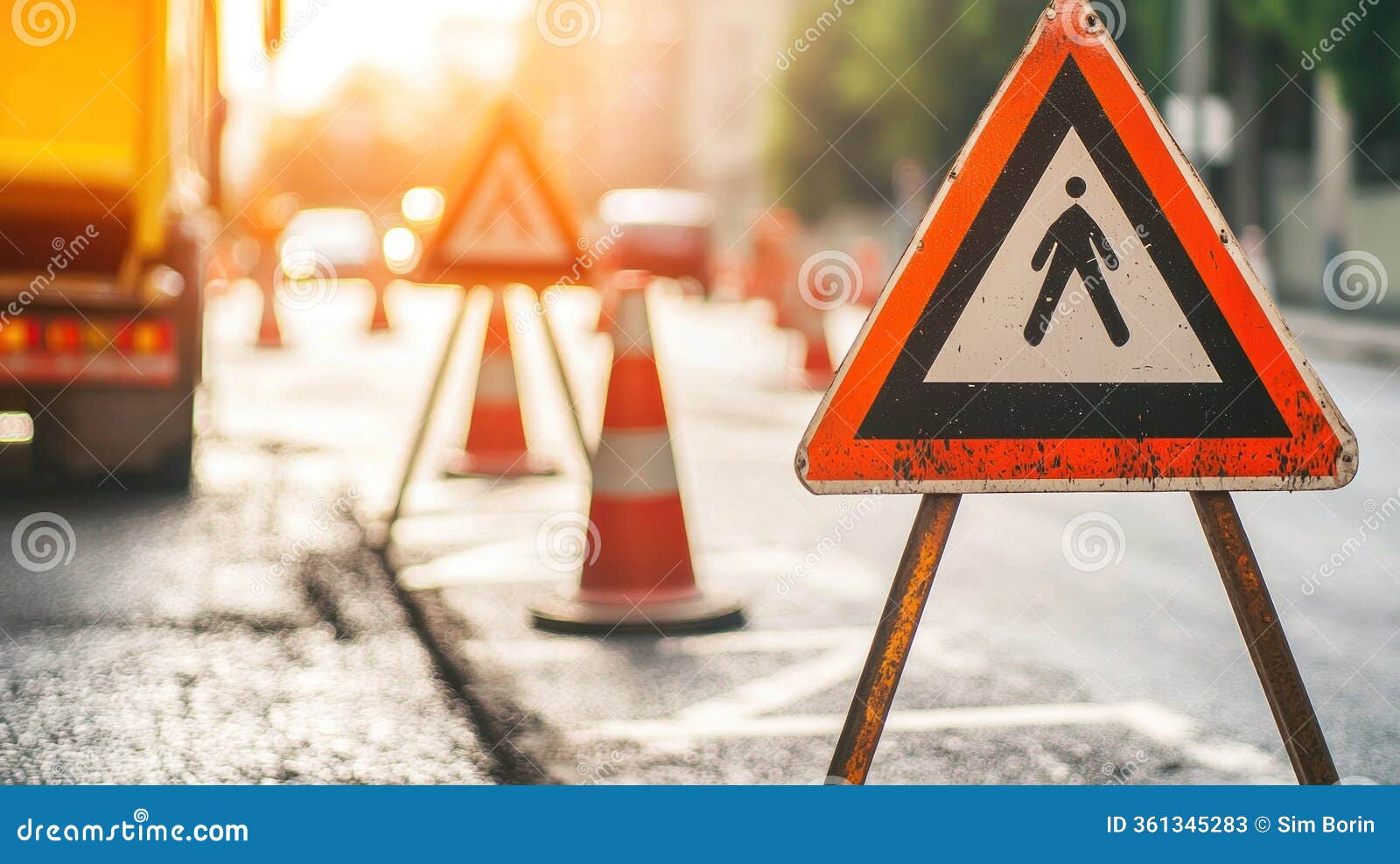 Road Construction Signs with Traffic Cones Stock Image - Image of ...