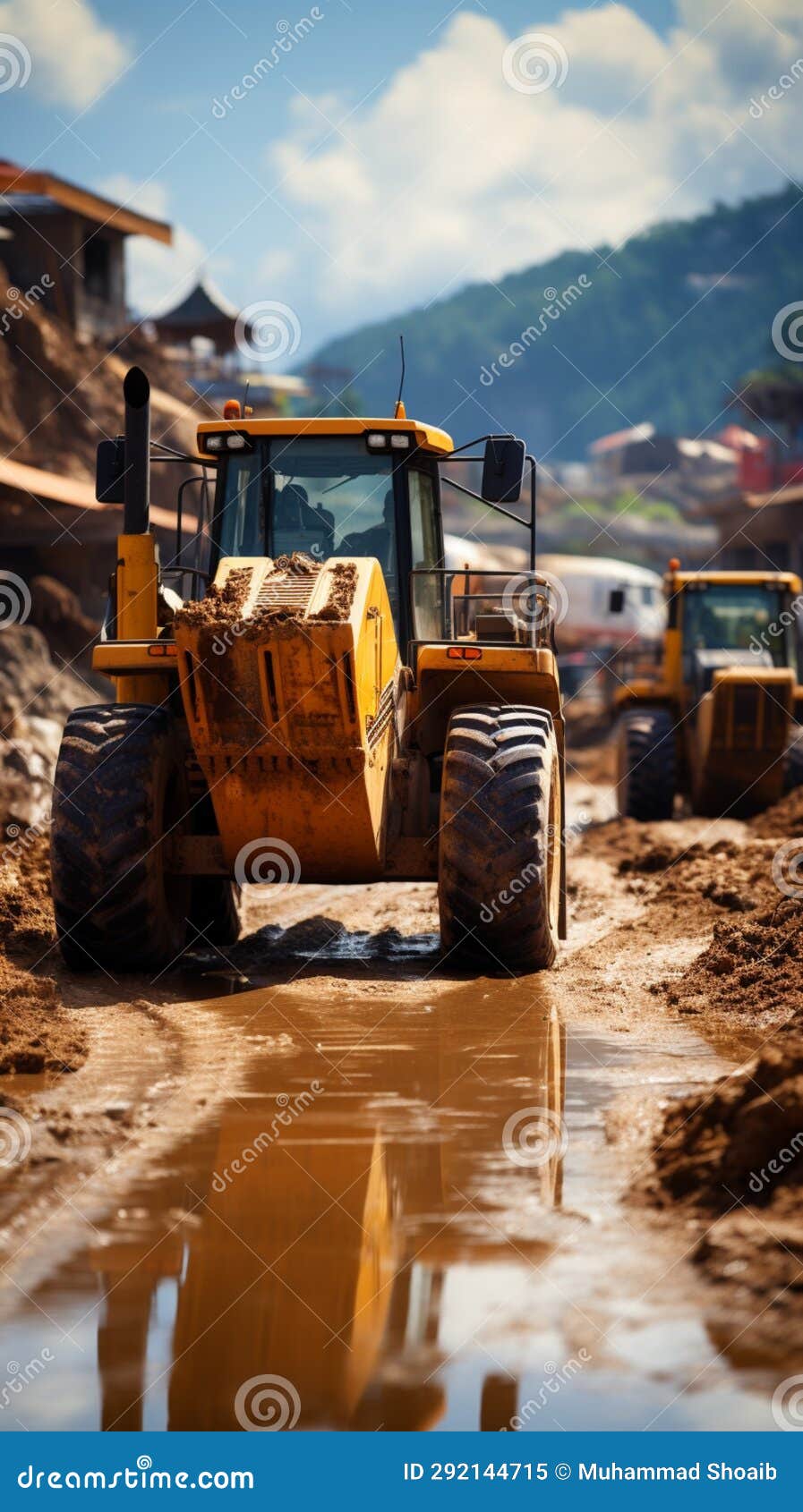 Road Construction Site Displays Bustling Activity with an Array of ...