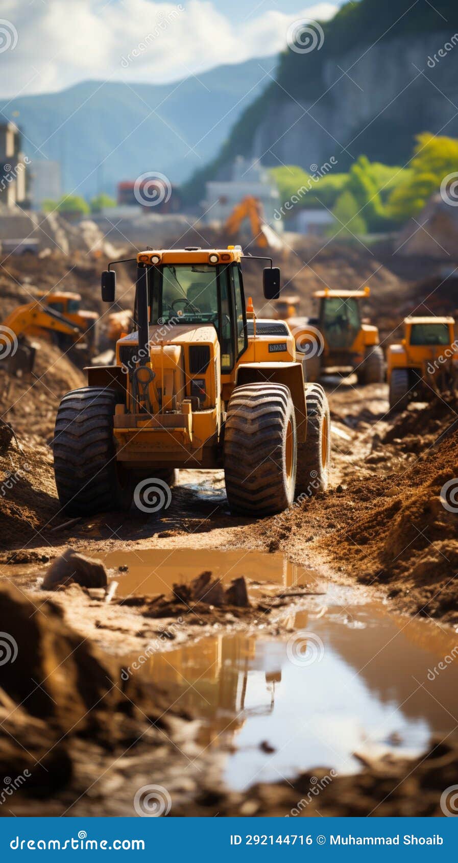 Road Construction Site Displays Bustling Activity with an Array of ...