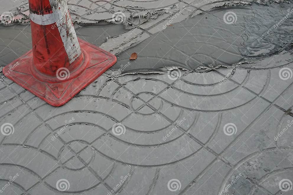 Road Construction Site with Paver and Cone, Constructions Concepts ...