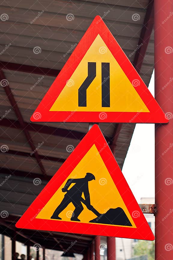 Road Construction Traffic Signs Stock Photo - Image of signal, metal ...
