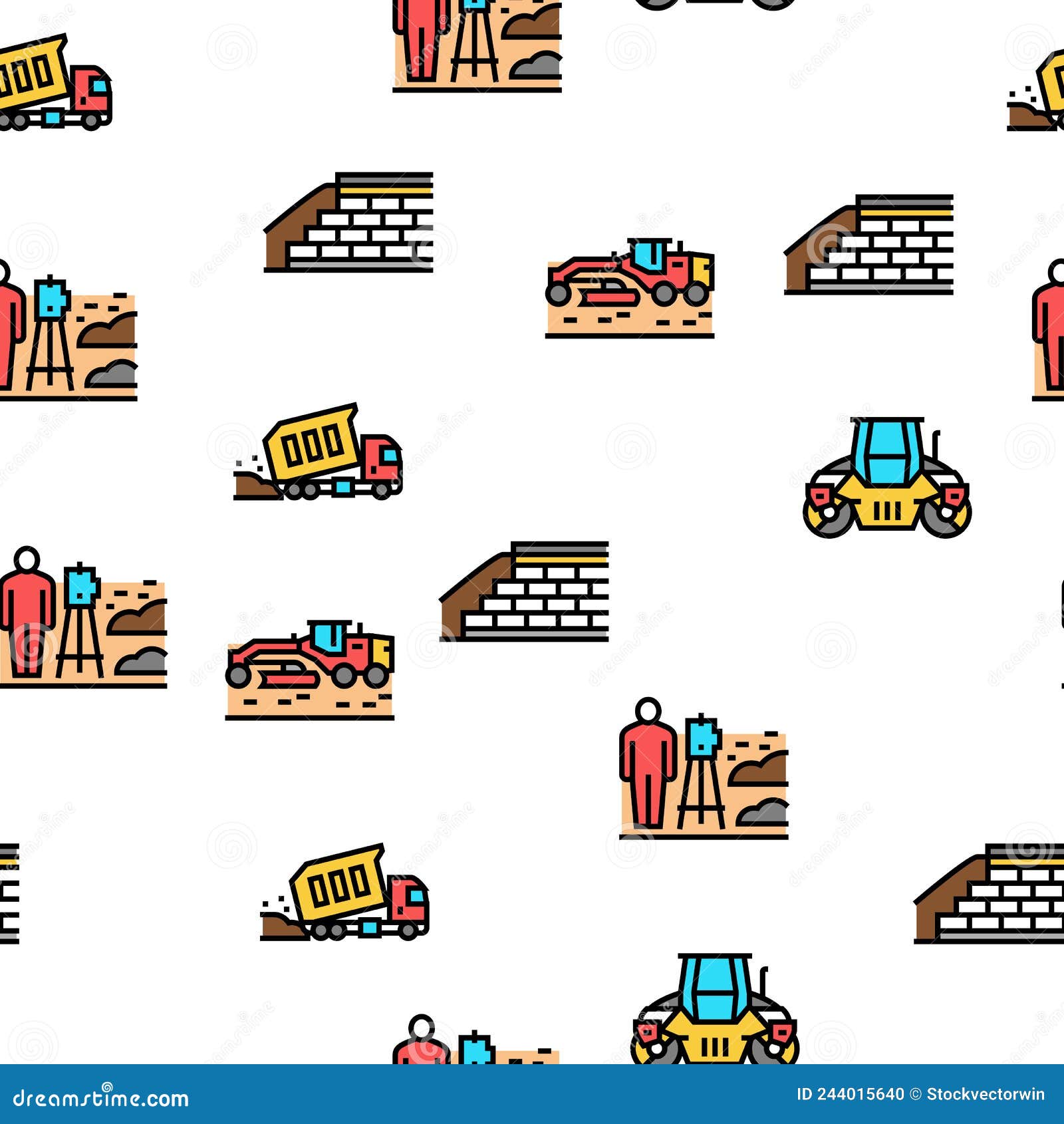 Road Construction Vector Seamless Pattern Stock Vector - Illustration ...