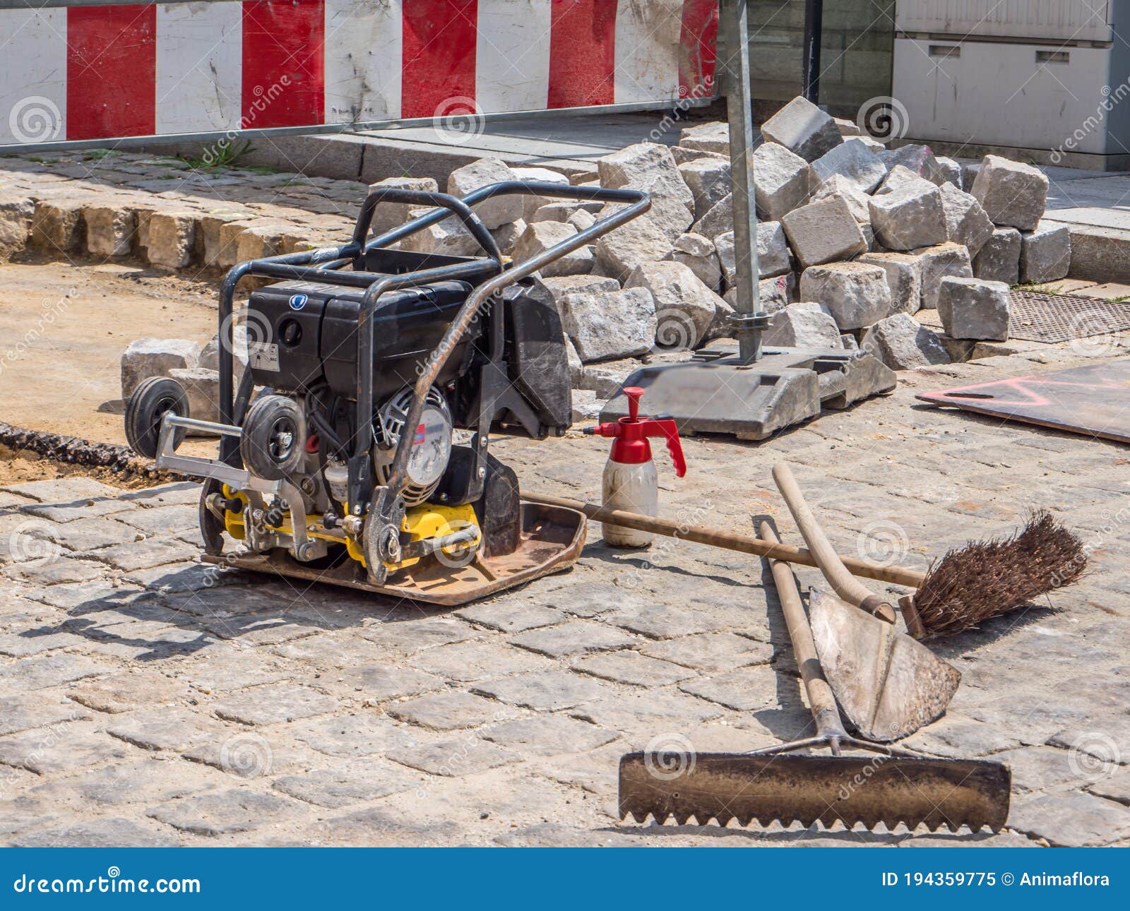 Road Construction Vibrating Plate Construction Site Stock Image - Image ...