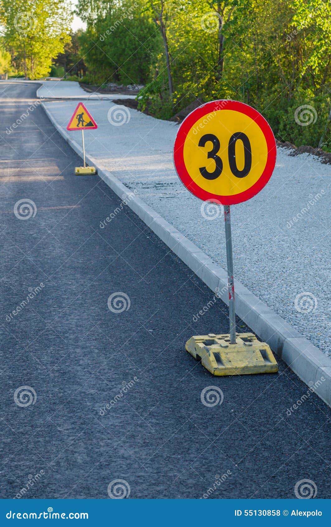 Road Construction Warning Ans Speed Limitation Signs Stock Photo ...
