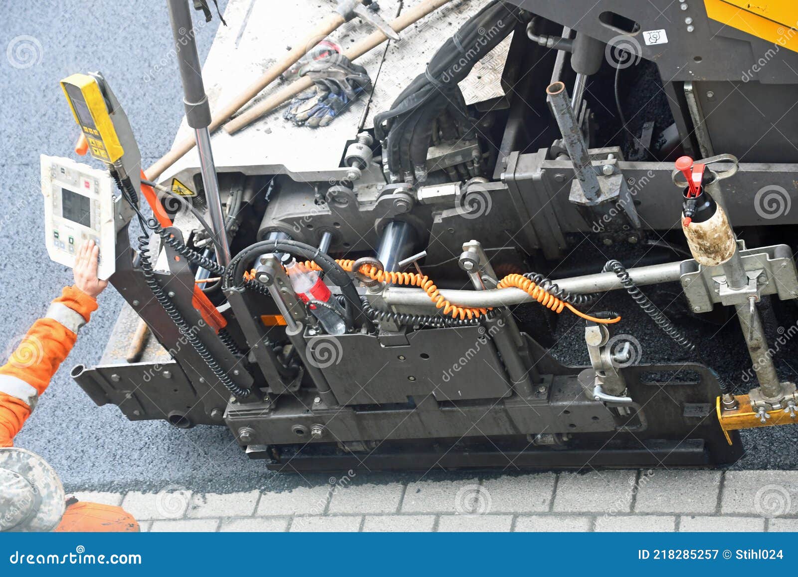 Road Construction Workers Working with Road Paving Machine Stock Image ...