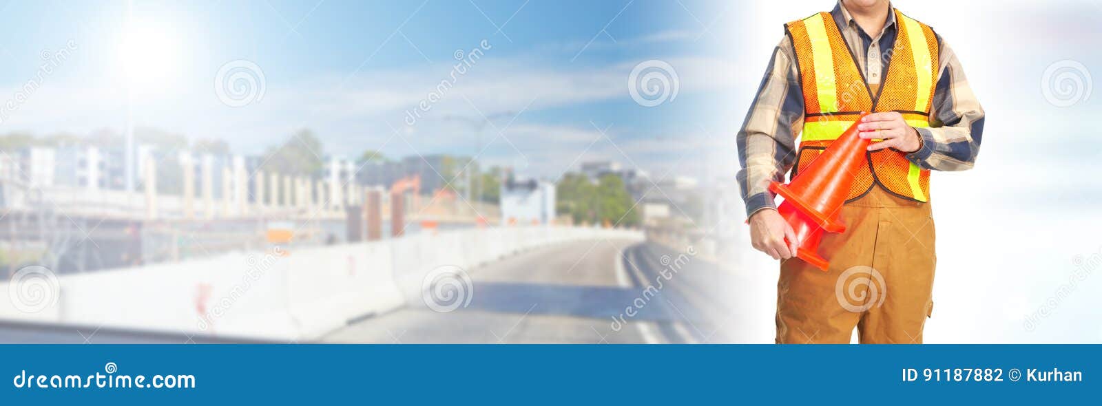 Road Construction Worker Flagger Stock Photo - Image of flagger, joiner ...