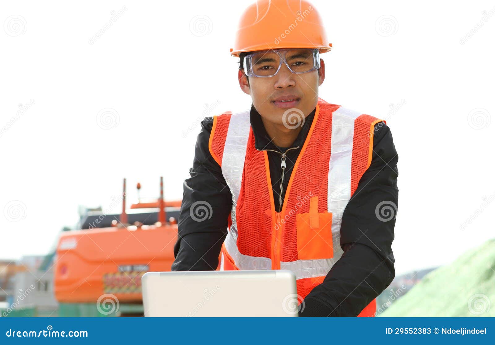 Road Construction Worker with Laptop Stock Image - Image of ...