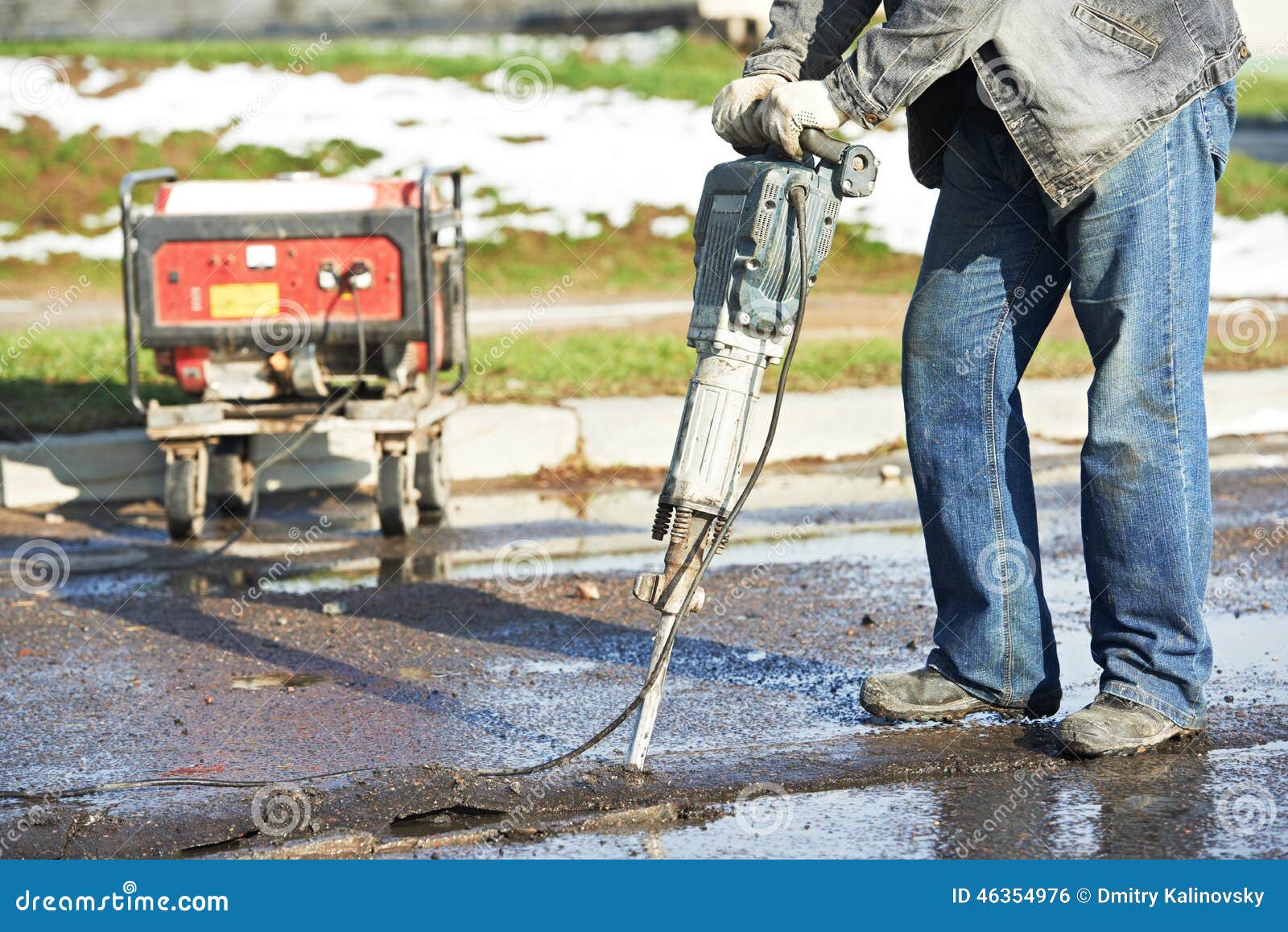 Road Construction Worker with Perforator Stock Photo - Image of mounter ...