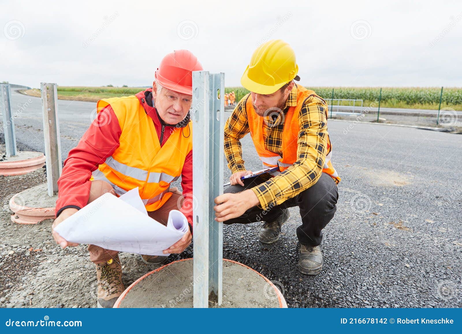 Road Construction Workers Control Construction Stock Photo - Image of ...