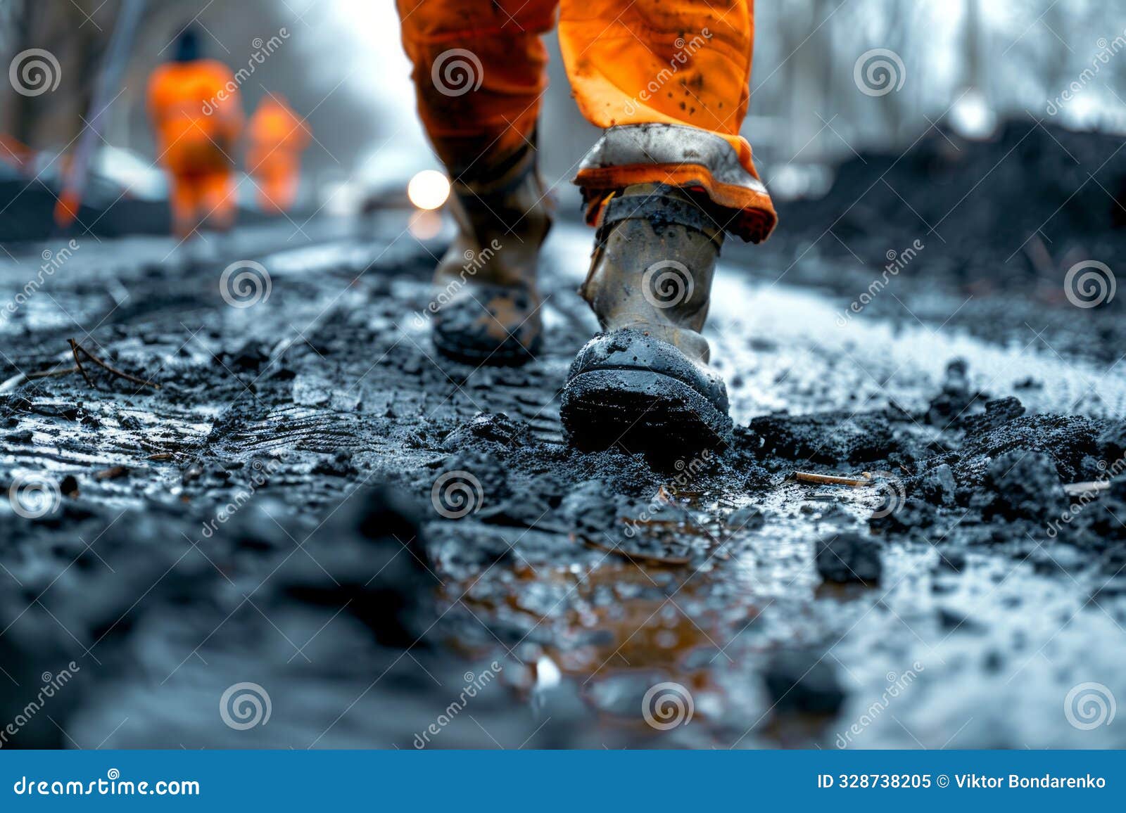 Road Construction Workers Teamwork, Tarmac Laying Works at a Road ...