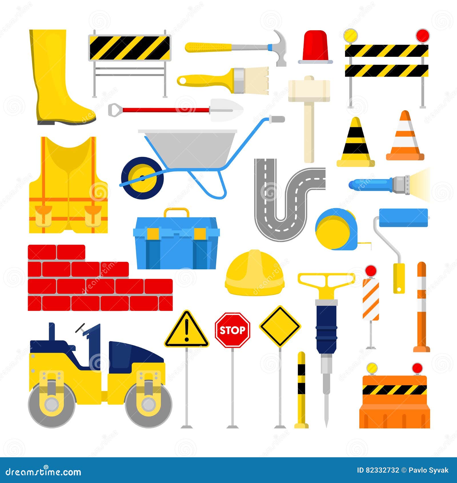 Road Construction Works Icons Set Stock Vector - Illustration of ...