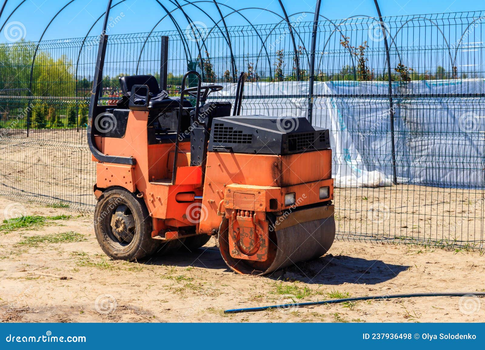 Road Construction Works with Roller Compactor Machine Stock Photo ...