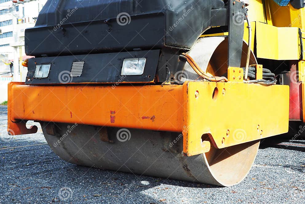 Road Construction Works with Steamroller Machine Stock Photo - Image of ...