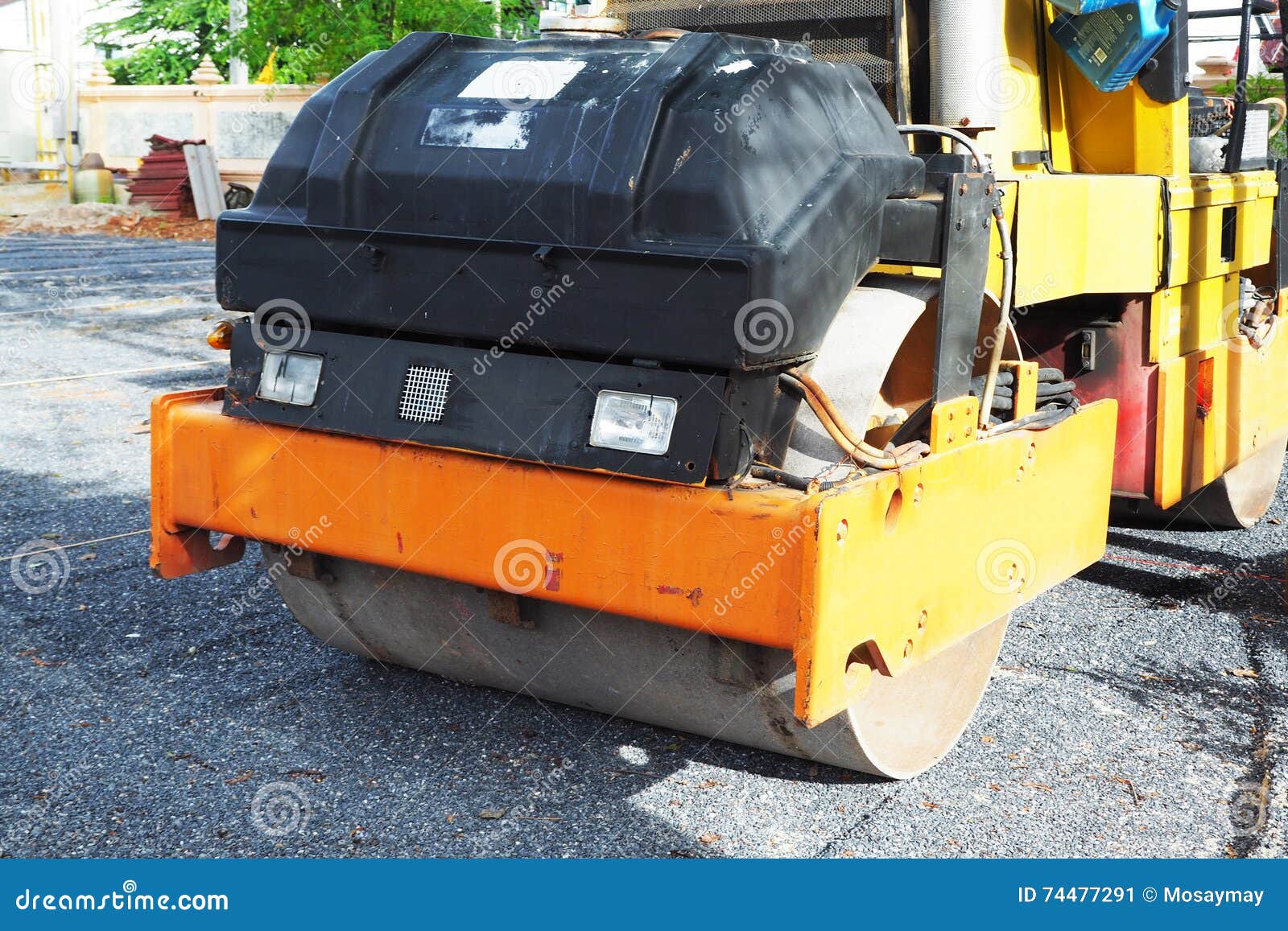 Road Construction Works with Steamroller Machine Stock Image - Image of ...