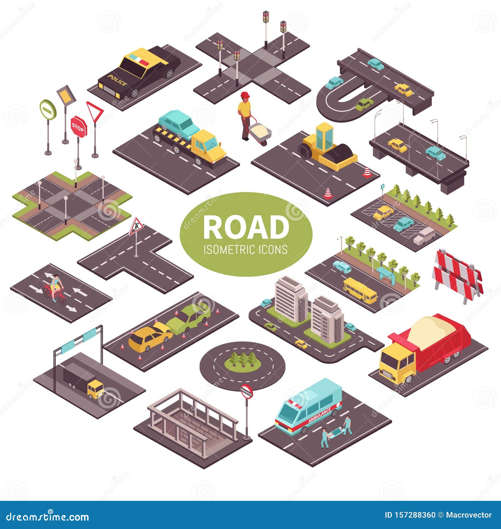 Road Constructor Top View. Set Of Road Elements With Roundabouts ...