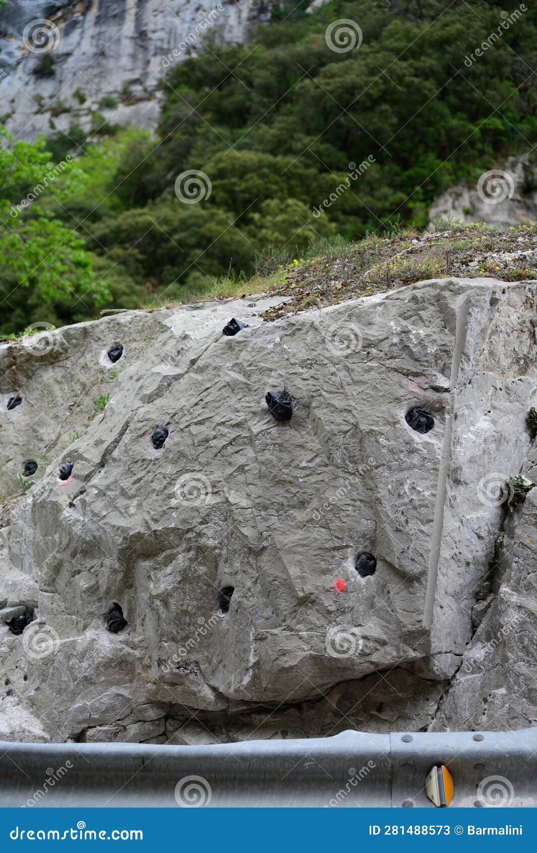 Road Construstion Works, Dynamite Hols for Blasting of Rock in ...