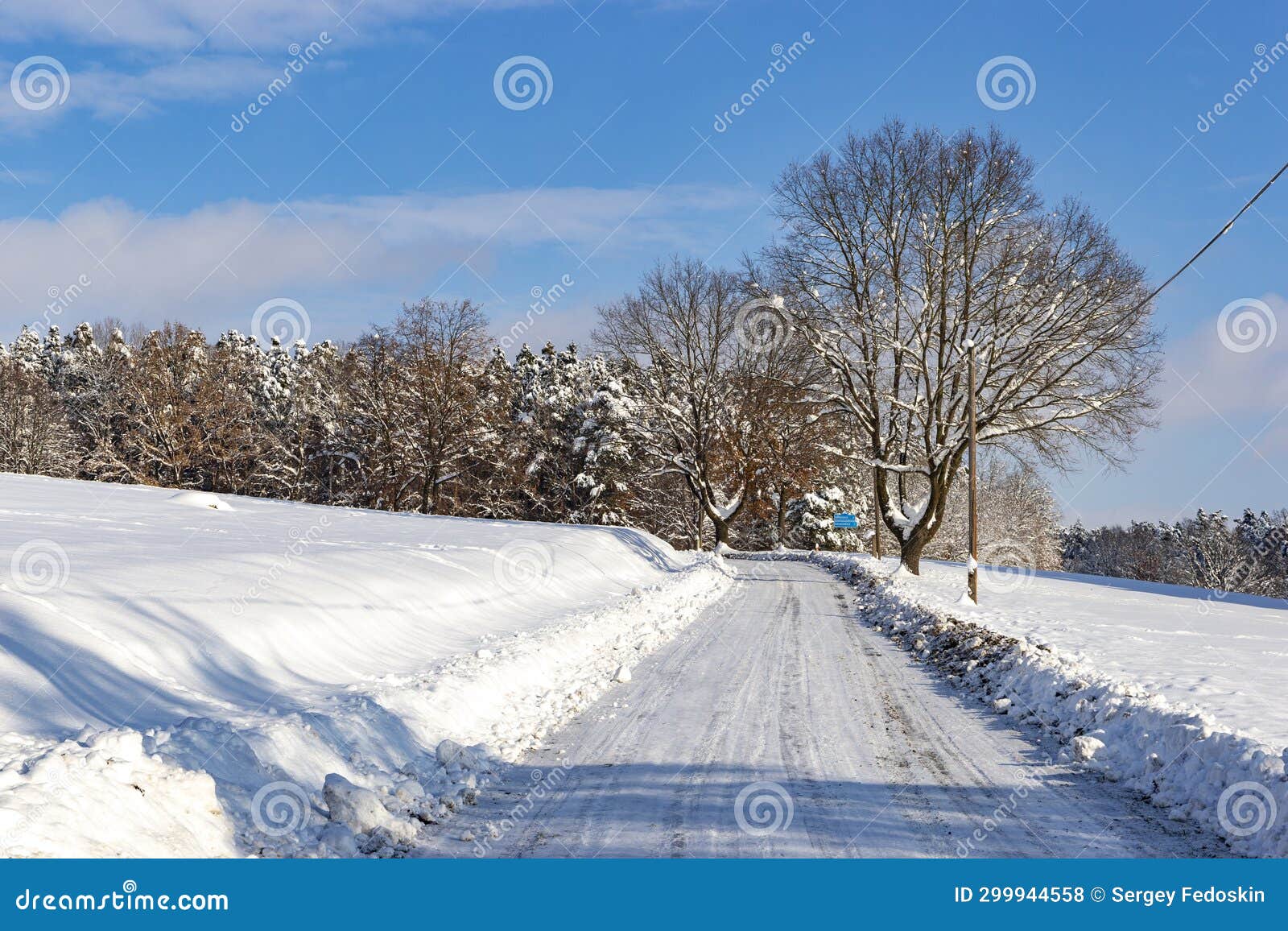Road in the Countryside after Heavy Snowfall in Central Europe Stock ...
