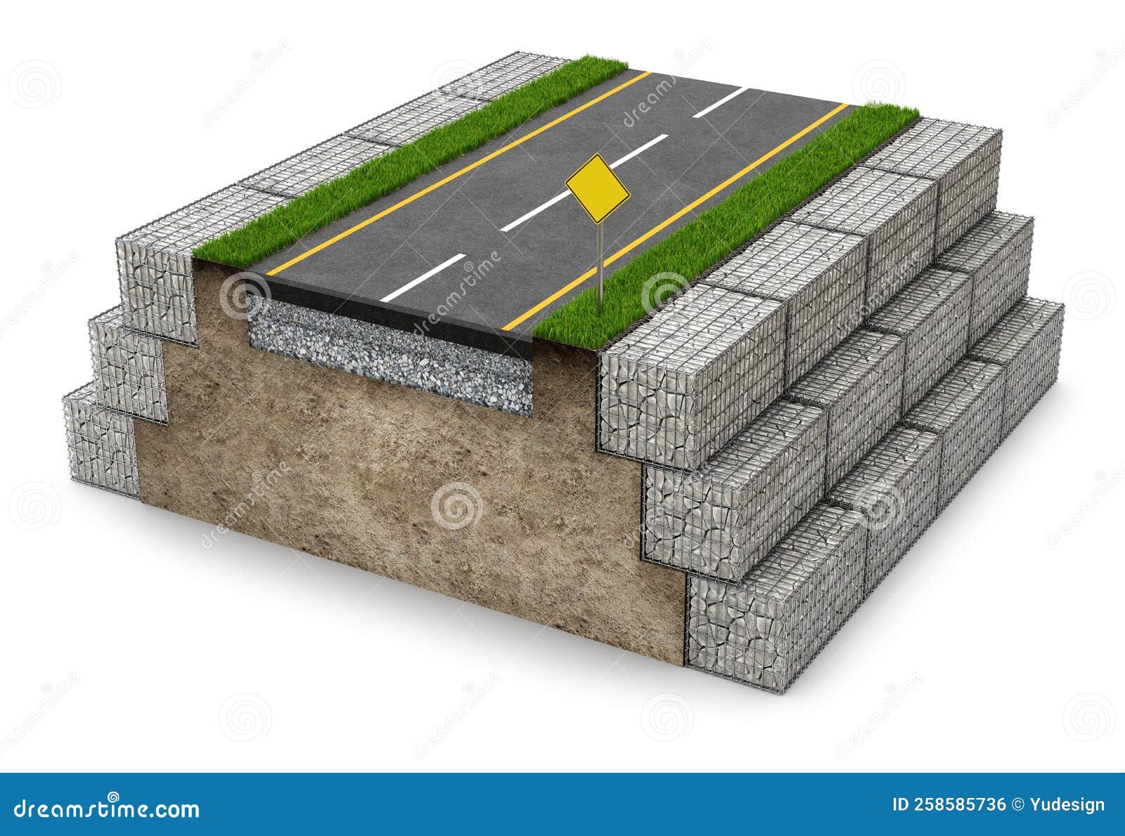 Road Cross Section with Gabion Baskets Stock Illustration ...