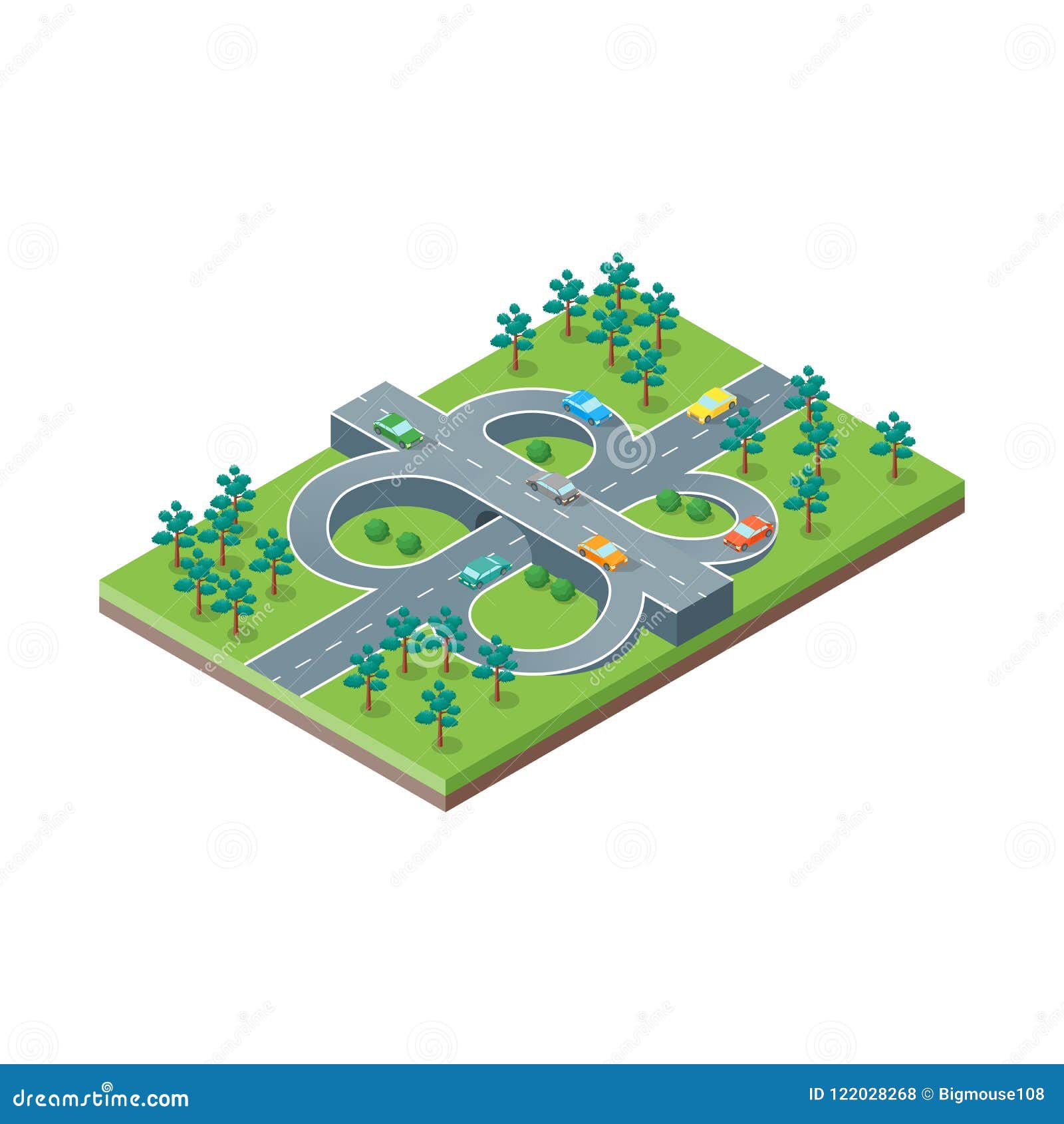 Road Crossroads Isometric View. Vector Stock Vector - Illustration of ...