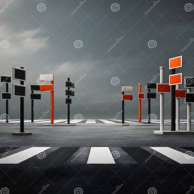 Road Crosswalks with Visible Signposts Stock Photo - Image of clear ...