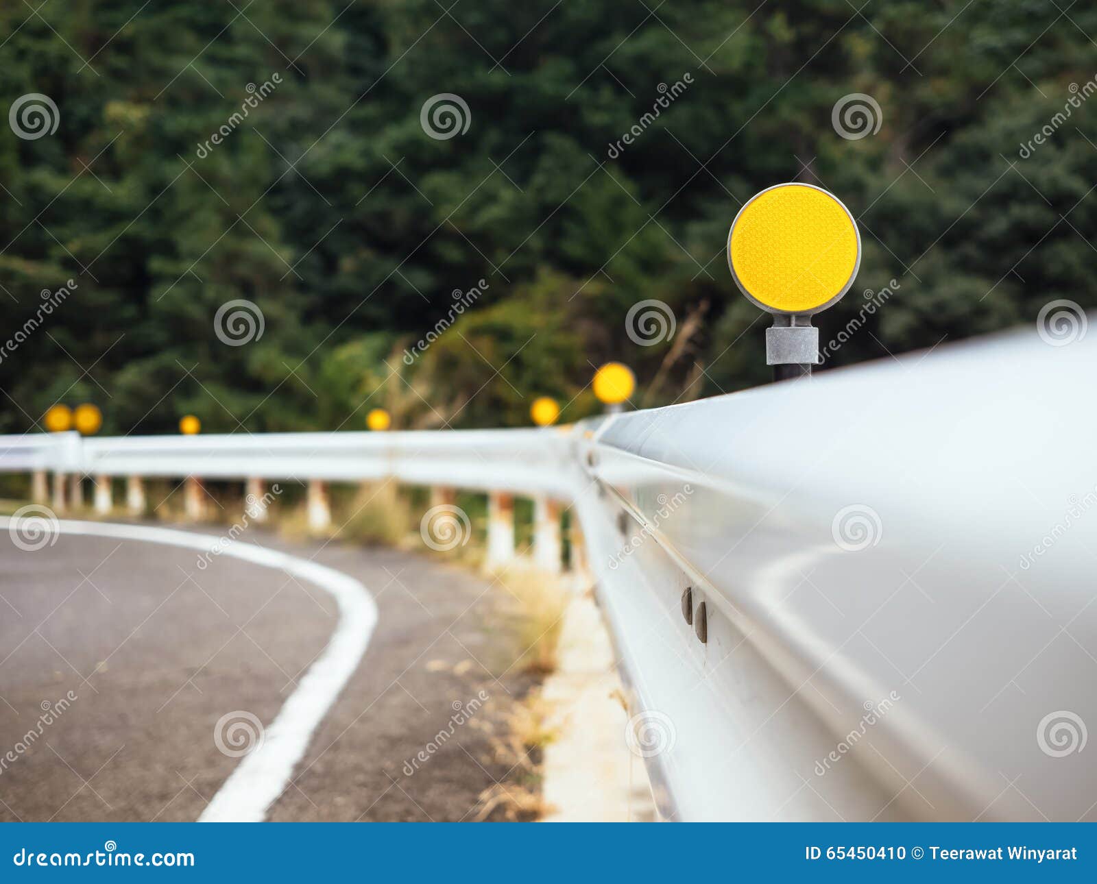Road Curve Barrier with Yellow Reflection Sign Caution Stock Photo ...