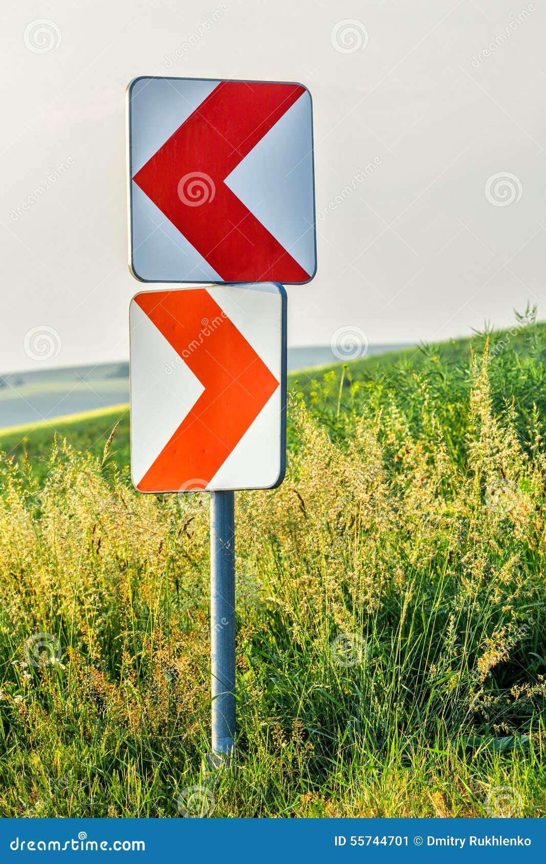 Road curve signs stock image. Image of information, meadow - 55744701